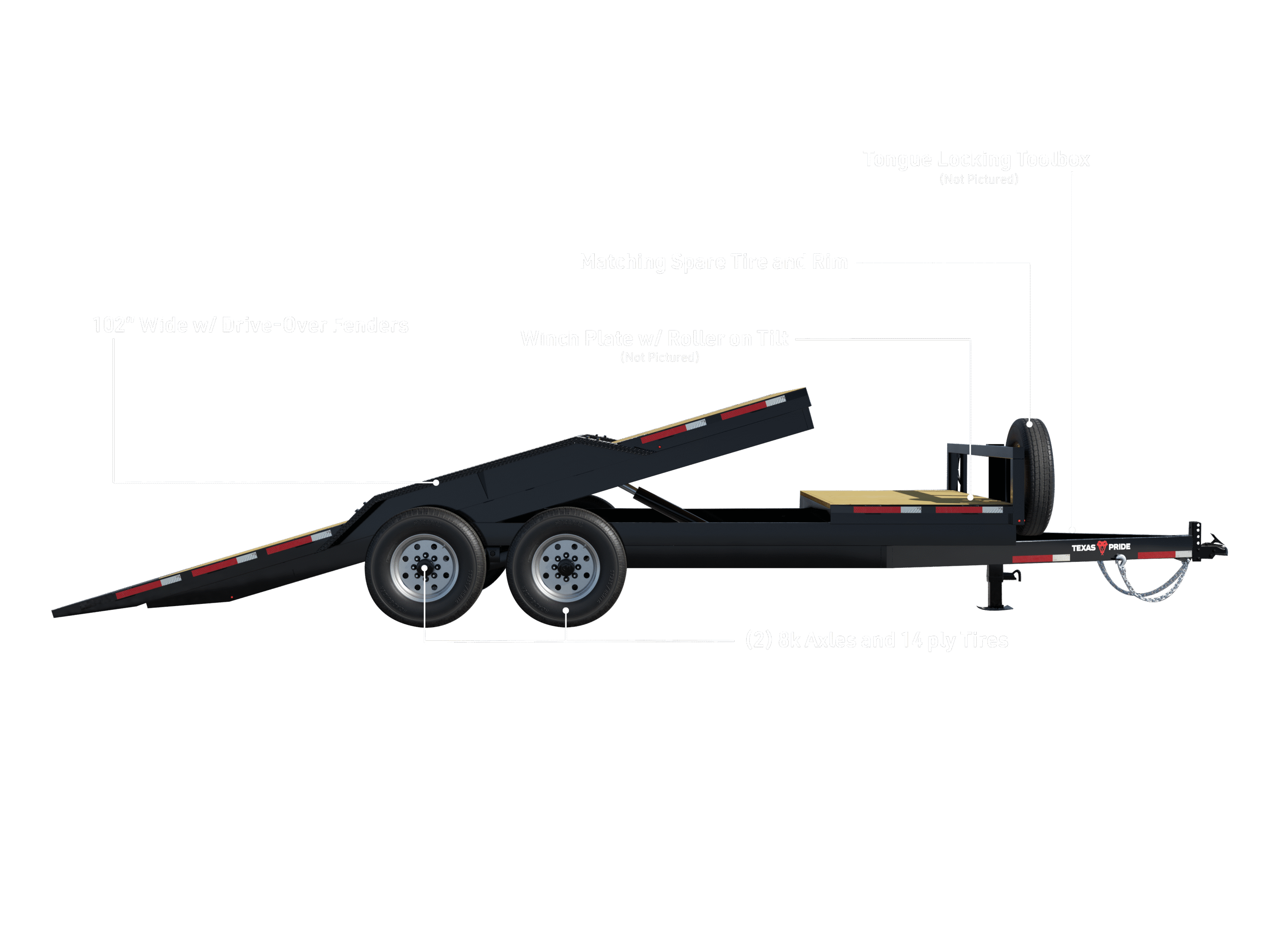 16k lb GVWR 8.5′×17′+4′ Fully-Loaded Bumper Pull Lowboy Tilt Package ...