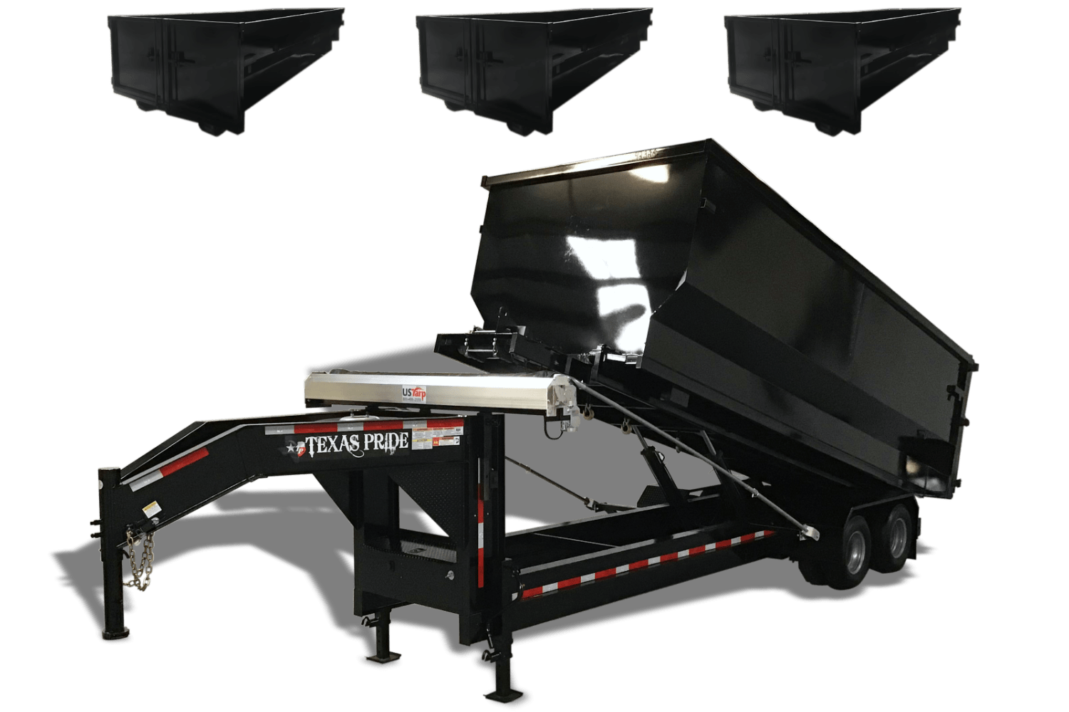 26k lb GVWR 8’×16’ Gooseneck Roll Off Trailer w/ Three Dumpsters for Sale