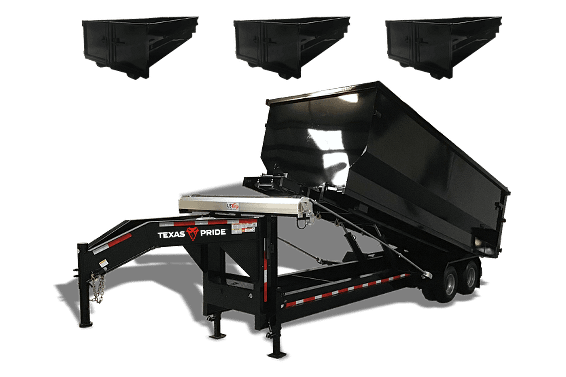 26k lb GVWR 8’×16’ Gooseneck Roll Off Trailer w/ Three Dumpsters for Sale